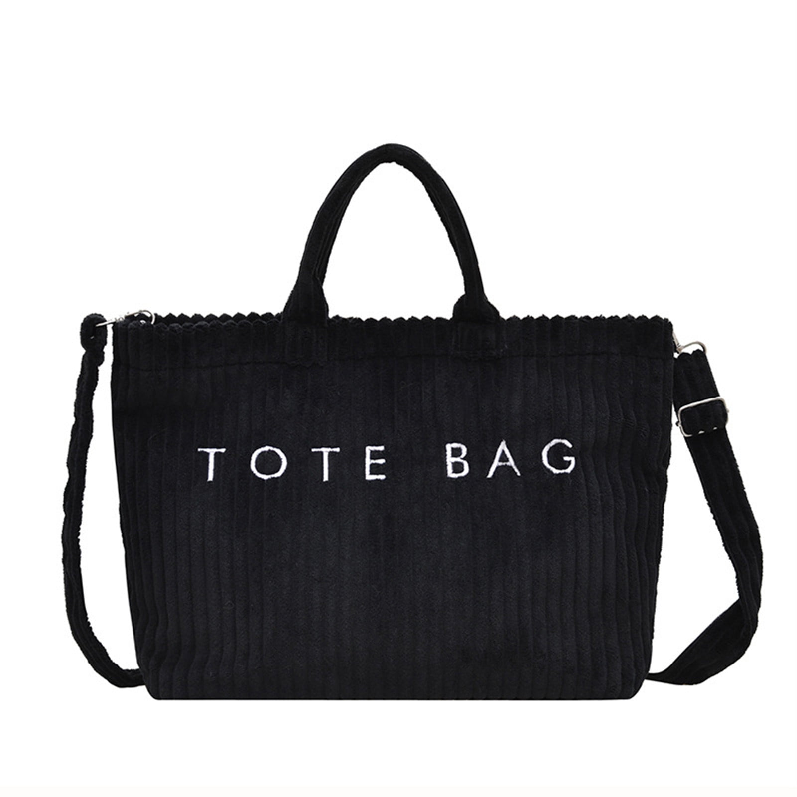 Black Corduroy Tote Bag Lightweight Shoulder Bag Large Capacity Casual ...