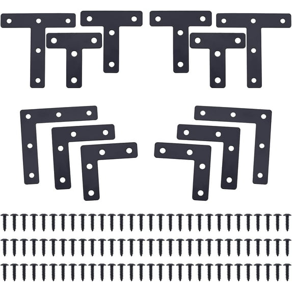 Black Corner Brace Set 12 Pcs L Shape Right Angle Brackets Fastener and ...