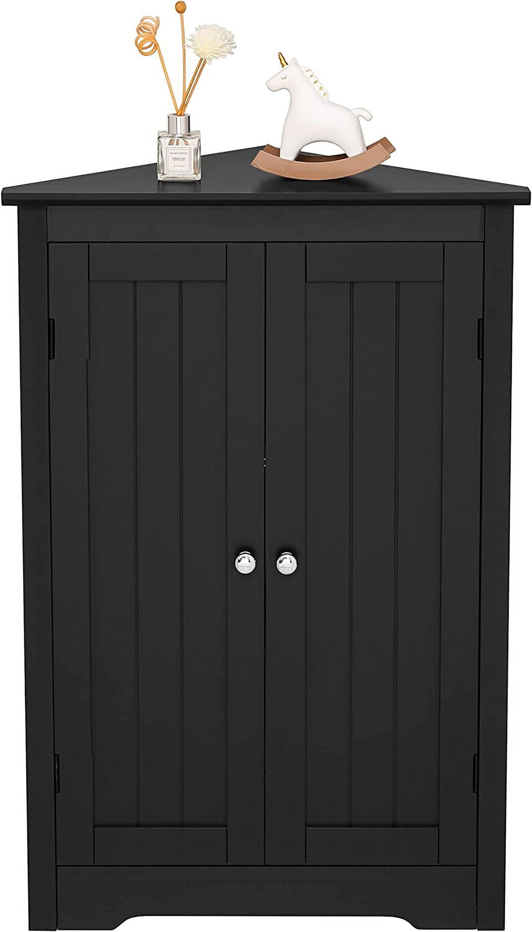 Black Corner Cabinet, Corner Bathroom Cabinet with 2 Doors & Adjustable Shelves, for Bathroom ...
