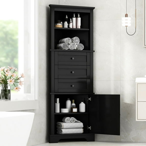 Black Corner Cabinet | Durable Painted MDF | Anti - dumping Device ...