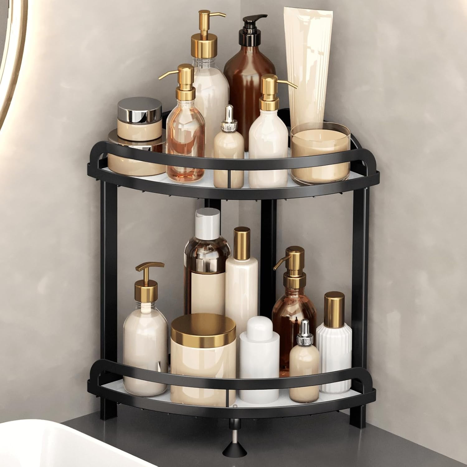 Black Corner Shelf Bathroom Counter Organizer, 2-Tier Bathroom ...