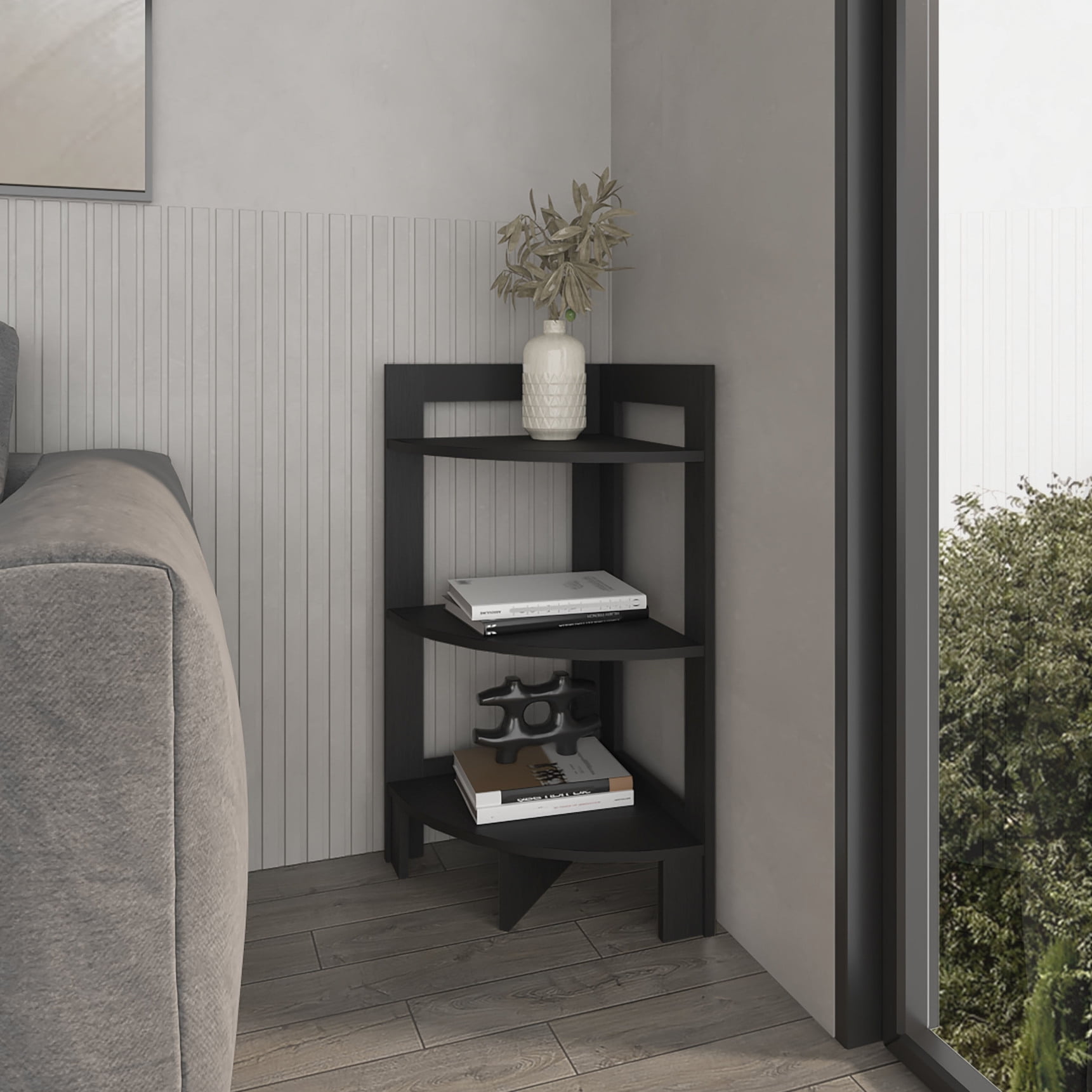 Black Corner Shelf | Modern Design for Bedroom Display | Melamine Main ...