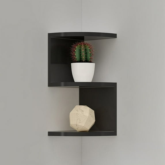 Black Corner Shelf With Multiple Compartment Storage, Large Capacity ...