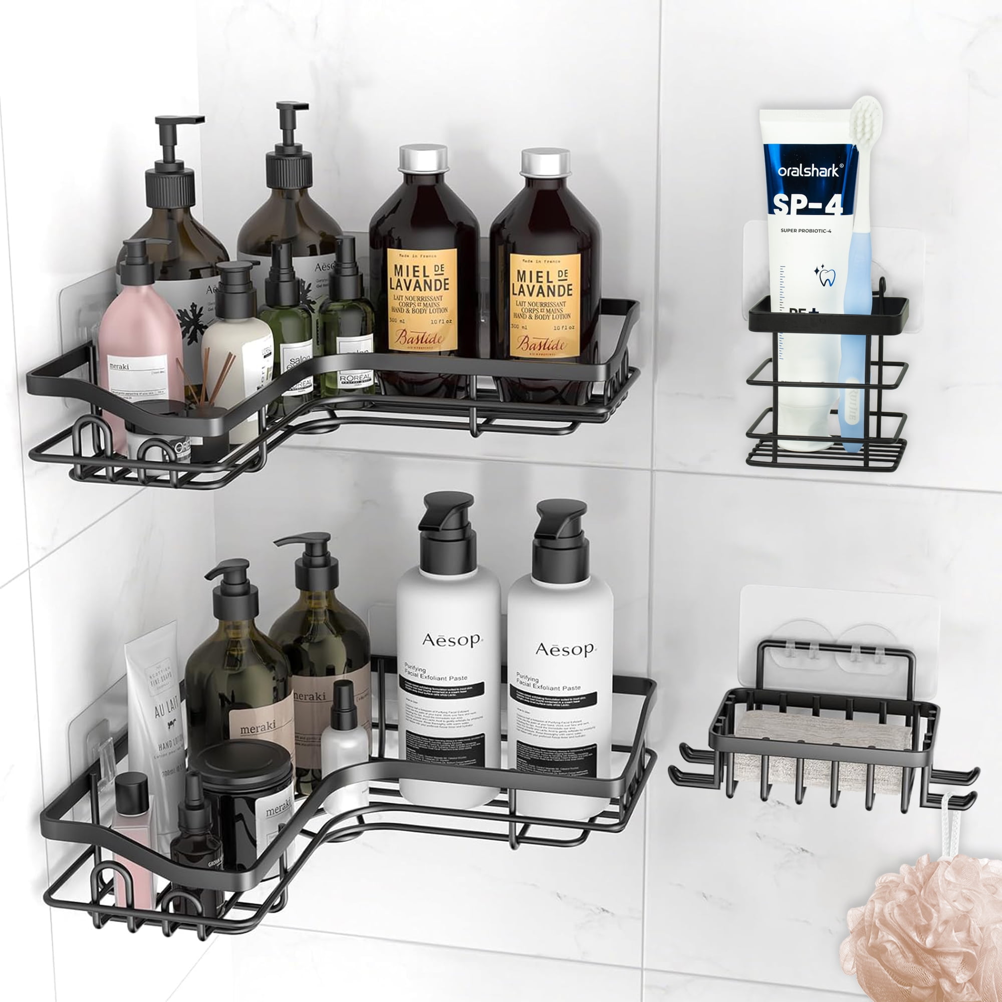 Black Corner Shower Caddy, Adhesive Shower Organizer for Bathroom ...