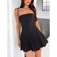 Black Corset Mini Pleated Dress Sleeveless Tie Shoulder Slim Fit A-Line ...