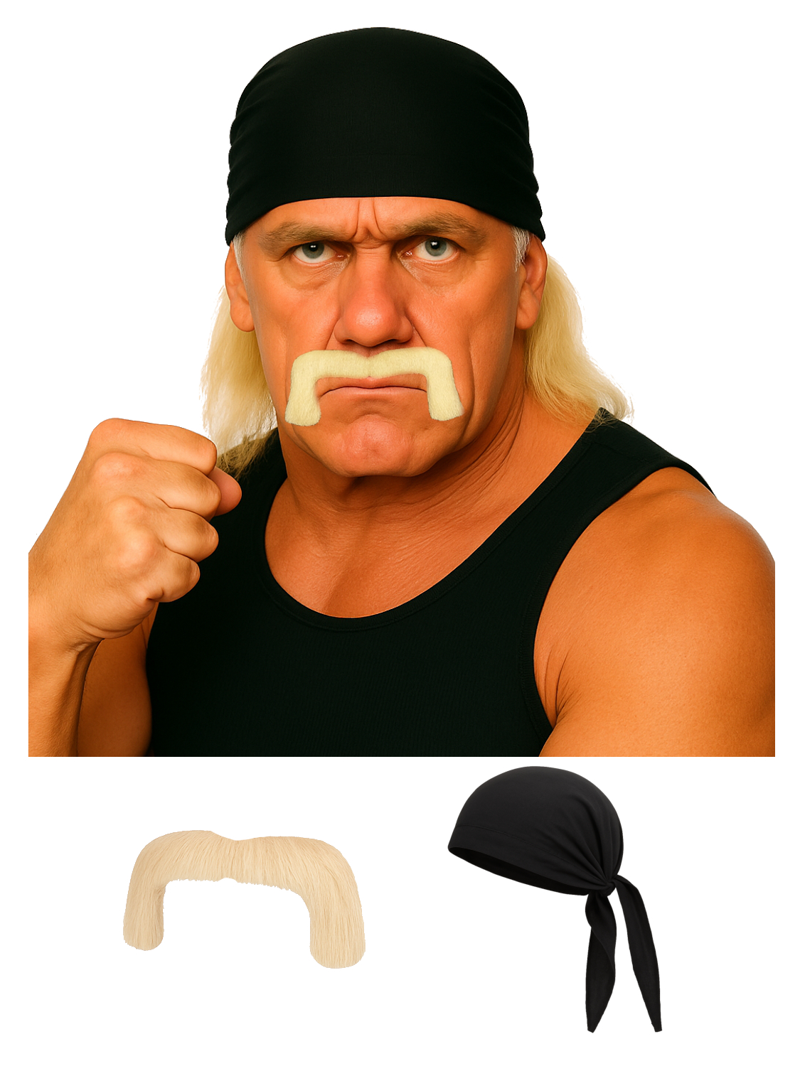 Black Costume Bandana With Blonde Hulk Handlebar Mustache Set Costume ...