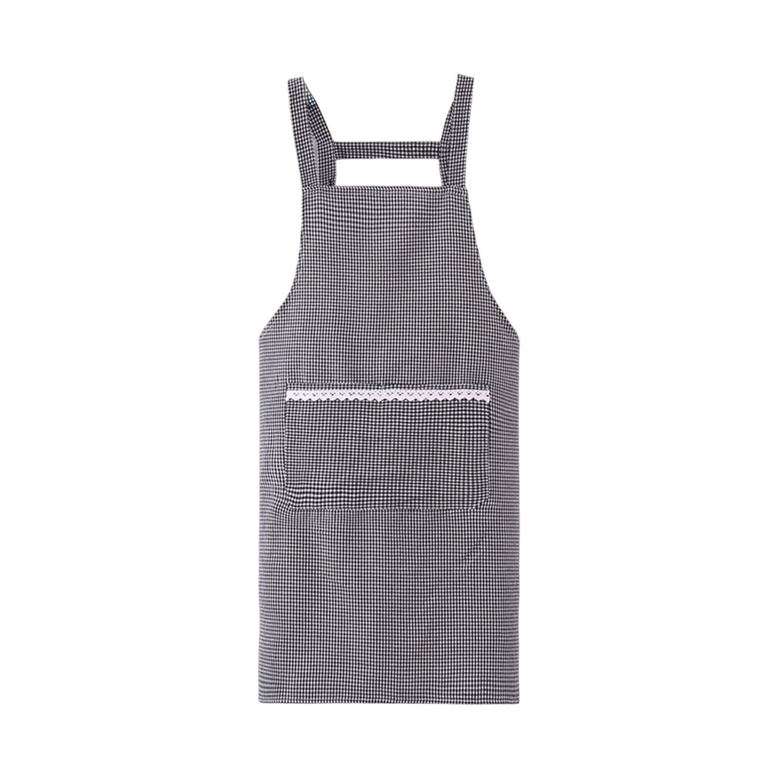Black Cotton Apron with Check Style, Breathable Workwear for Cooking ...