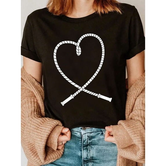 Black Cotton Graphic T-Shirt With Rope Heart Design For Women - Walmart.com