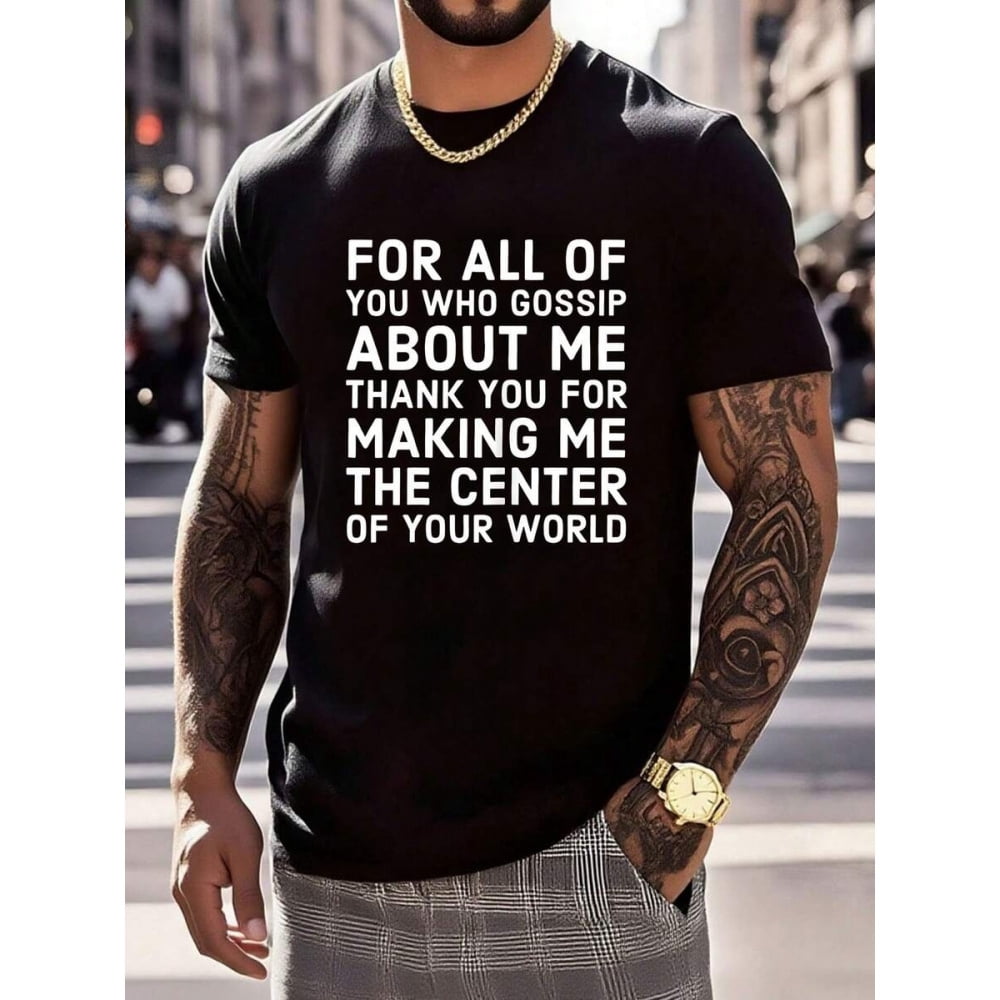 Black Cotton Graphic Tee For Men With Bold Gossip Quote Streetwear ...