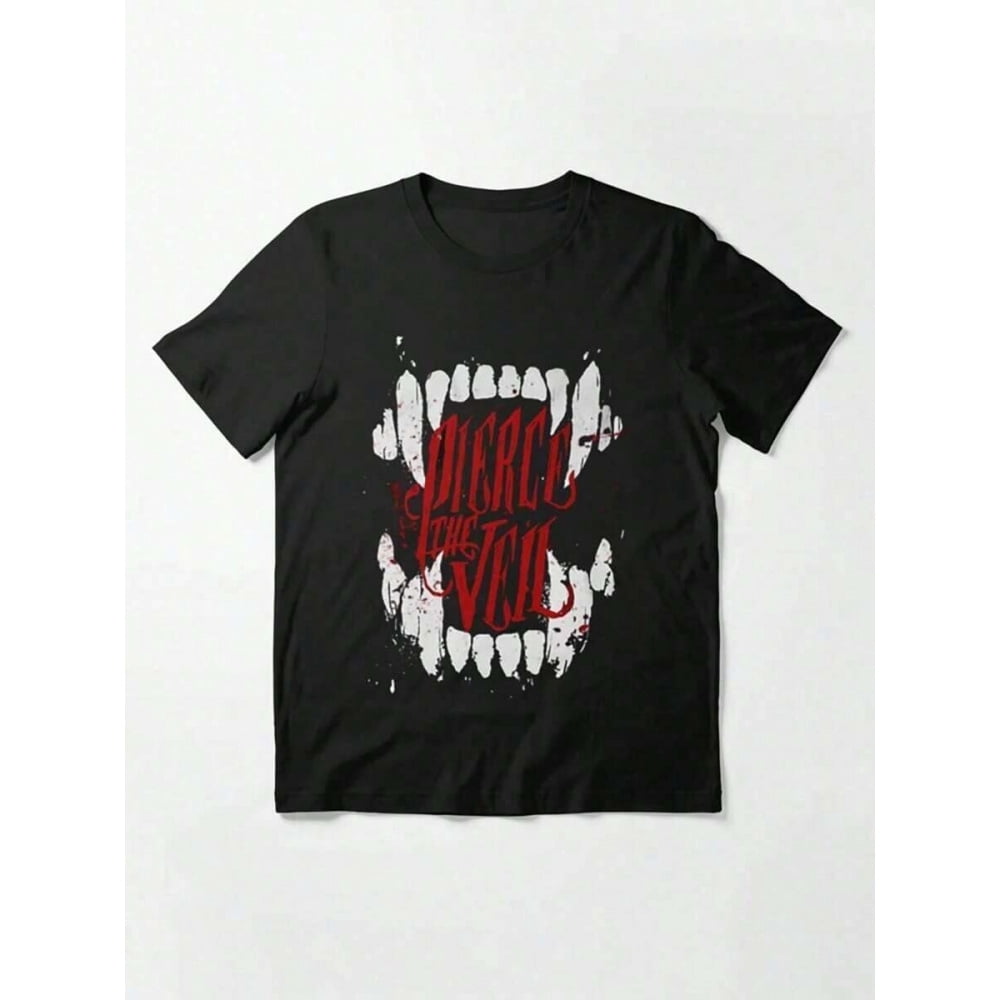 Black Cotton Graphic Tee With Skull Teeth Print, Mens Crew Neck ...