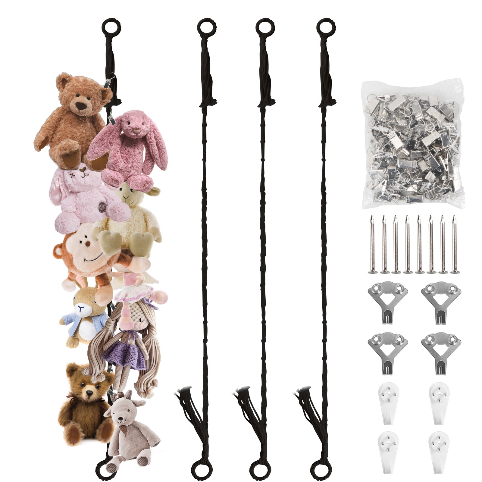 Stuffed Animal Storage Chain 80 Inch, ZUEXT 4pcs Black Hanging Stuff ...