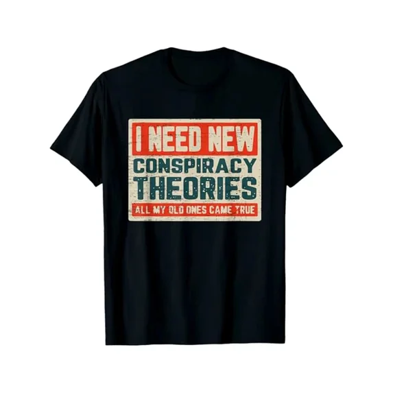 Black Cotton "I Need New Conspiracy Theories" Graphic Tee Machine ...