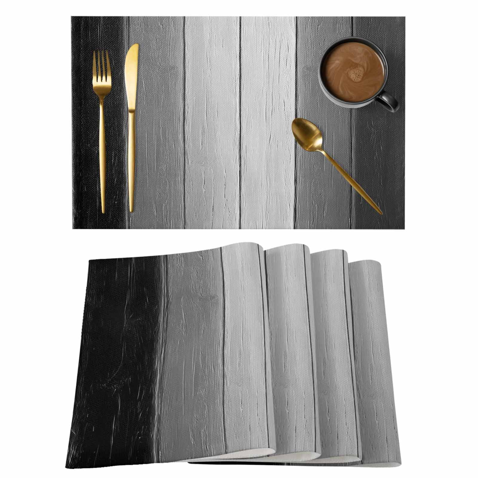 Black And Cotton Linen Placemats Set of 4, White Grey Gradient Wood ...