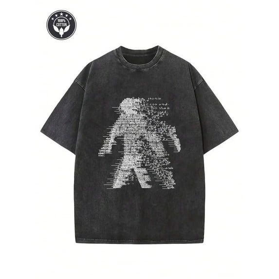 Black Cotton Oversized Graphic T-Shirt With White Digital Glitch Human ...