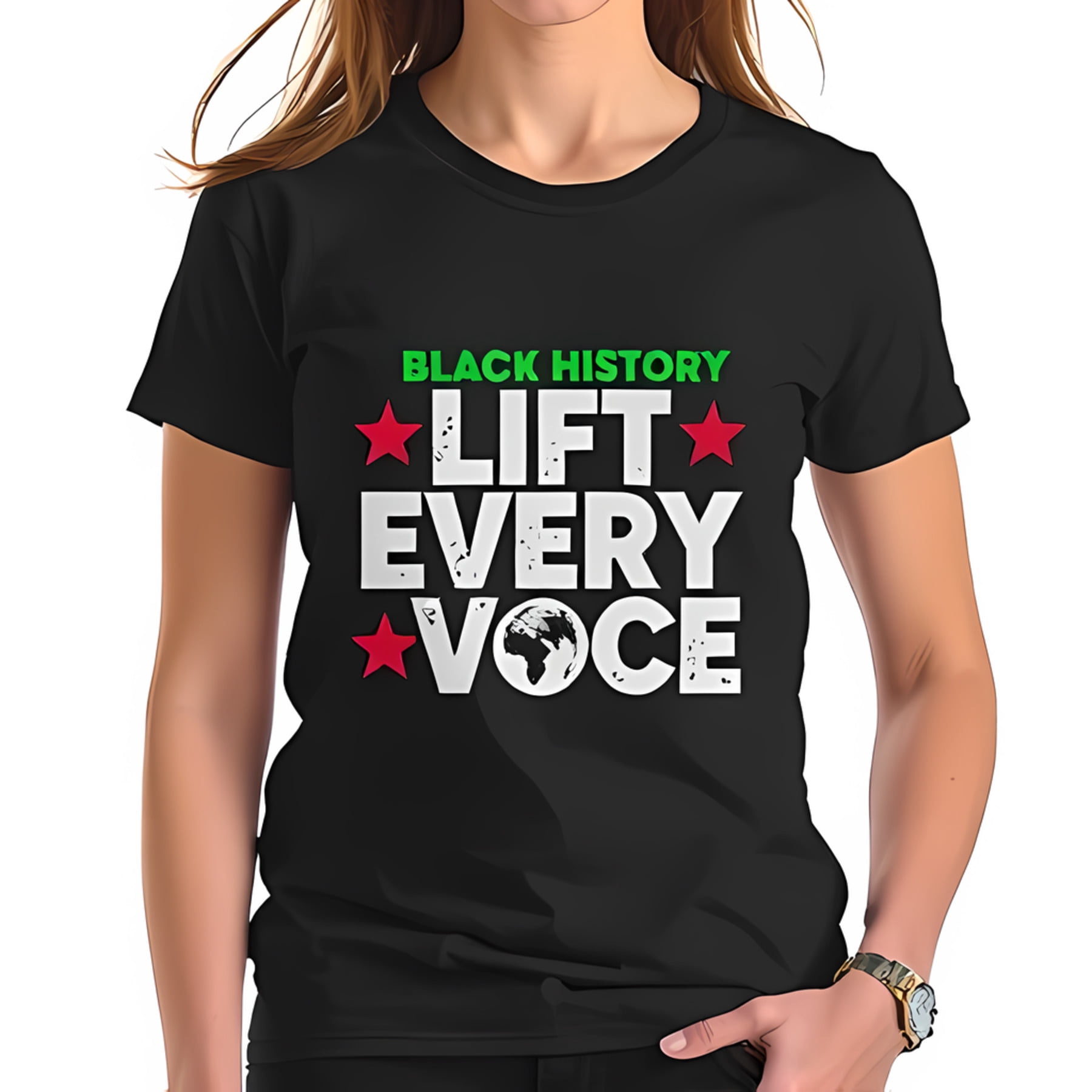 Black Cotton Short Sleeve T-Shirt with " BLACK HISTORY LIFT EVERY VOICE ...