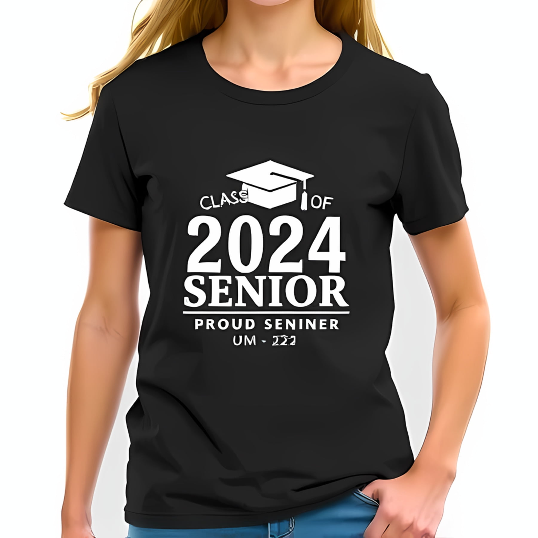 Black Cotton Short Sleeve T-Shirt with " CLASS OF 2024 SENIOR " and ...