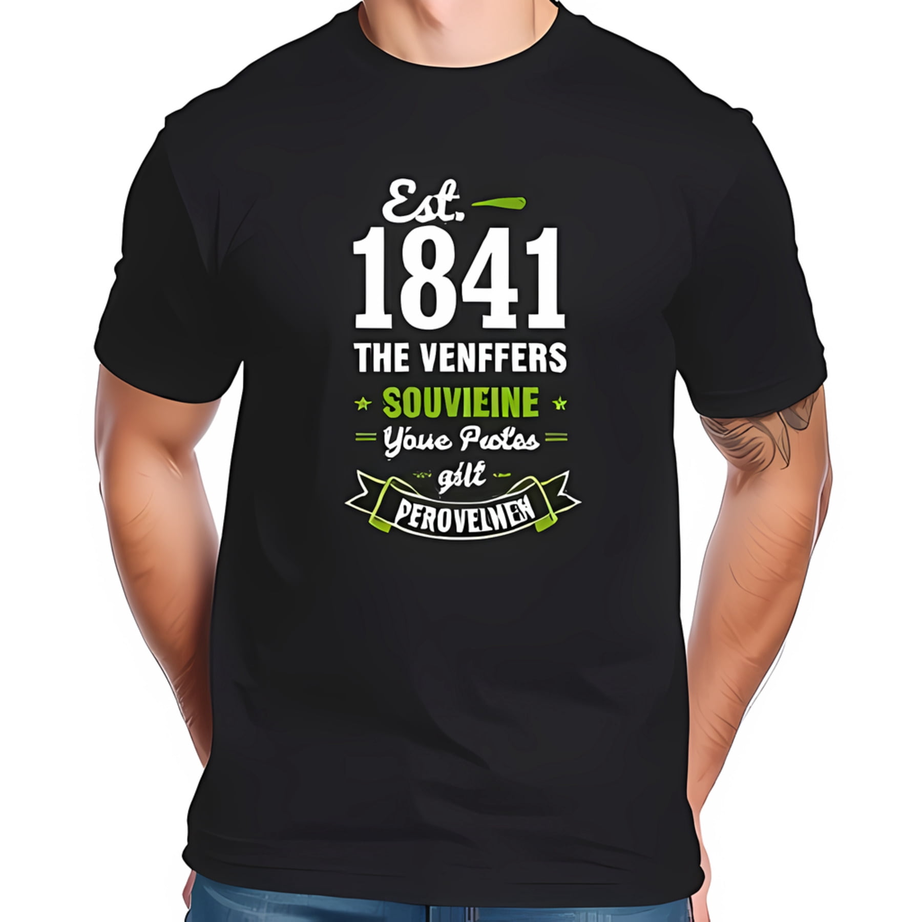Black Cotton Short Sleeve T-Shirt with 'Est 1841 The Venffers' Design ...