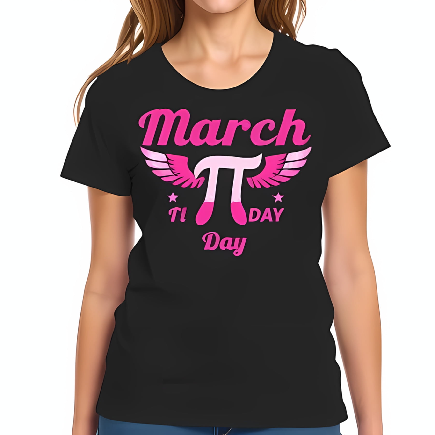 Black Cotton Short Sleeve T-Shirt with Pink Pi Symbol and Wings ...