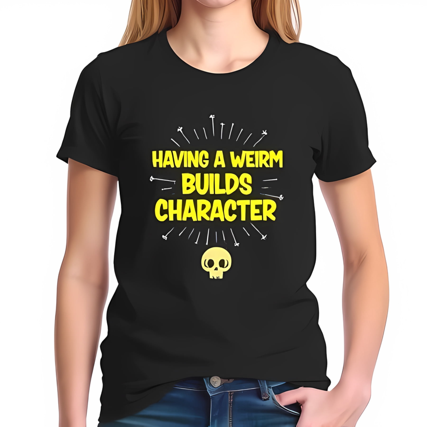 Black Cotton Short Sleeve T-Shirt with Yellow Slogan " Having a 'm ...