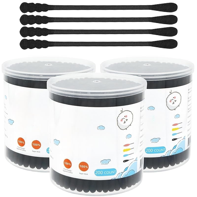 Black Cotton Swabs Spiral - 400 Count Organic Cotton Buds Double Side ...