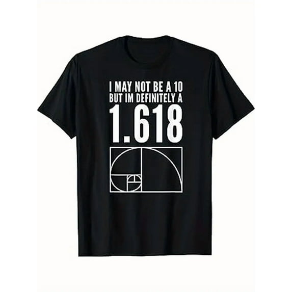 Black Cotton T-Shirt with Golden Ratio 1.618 Fibonacci Design - Casual ...