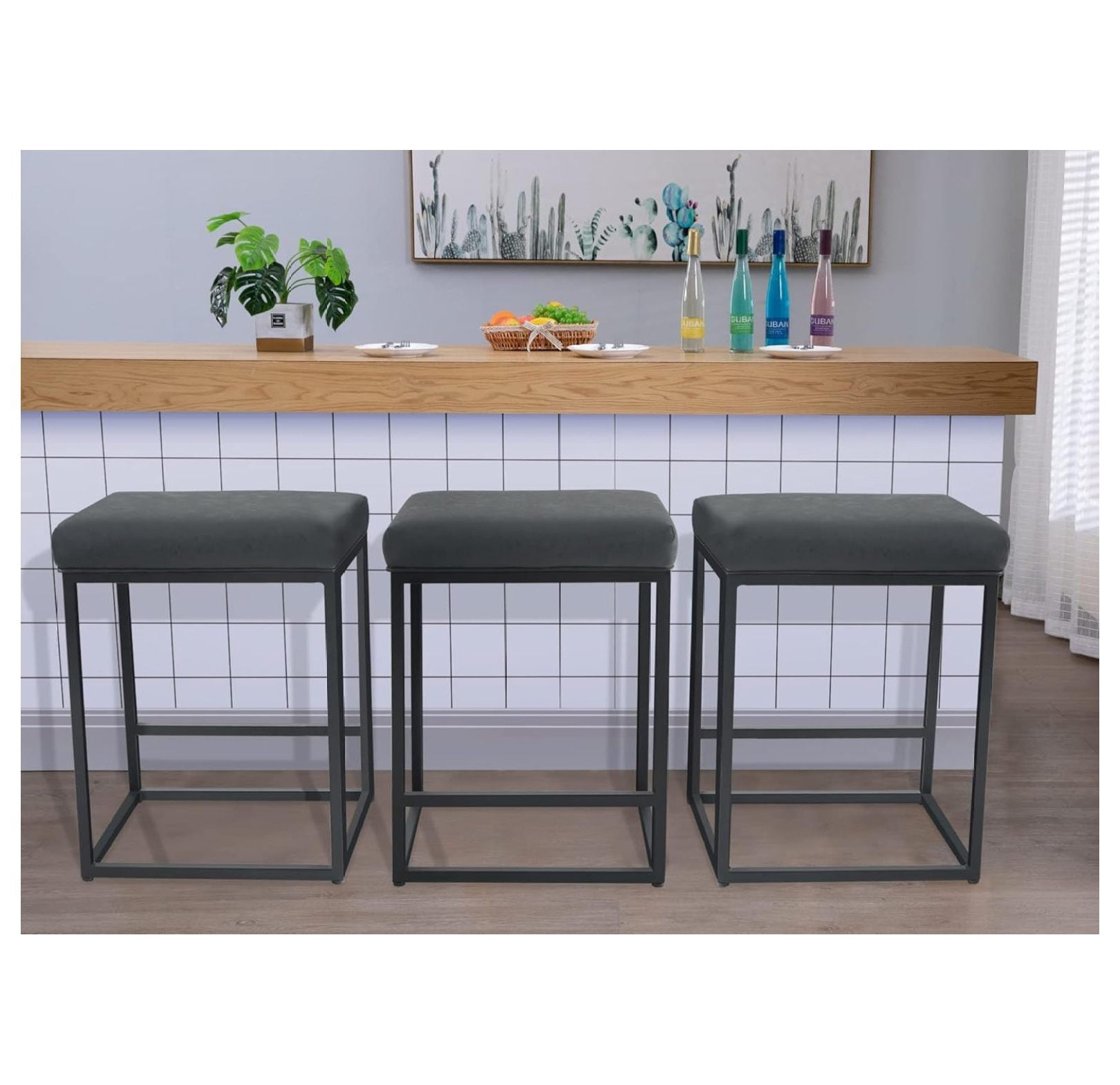 Black Counter Height Bar Stools Set of 3 for Kitchen Counter 24 Inch ...