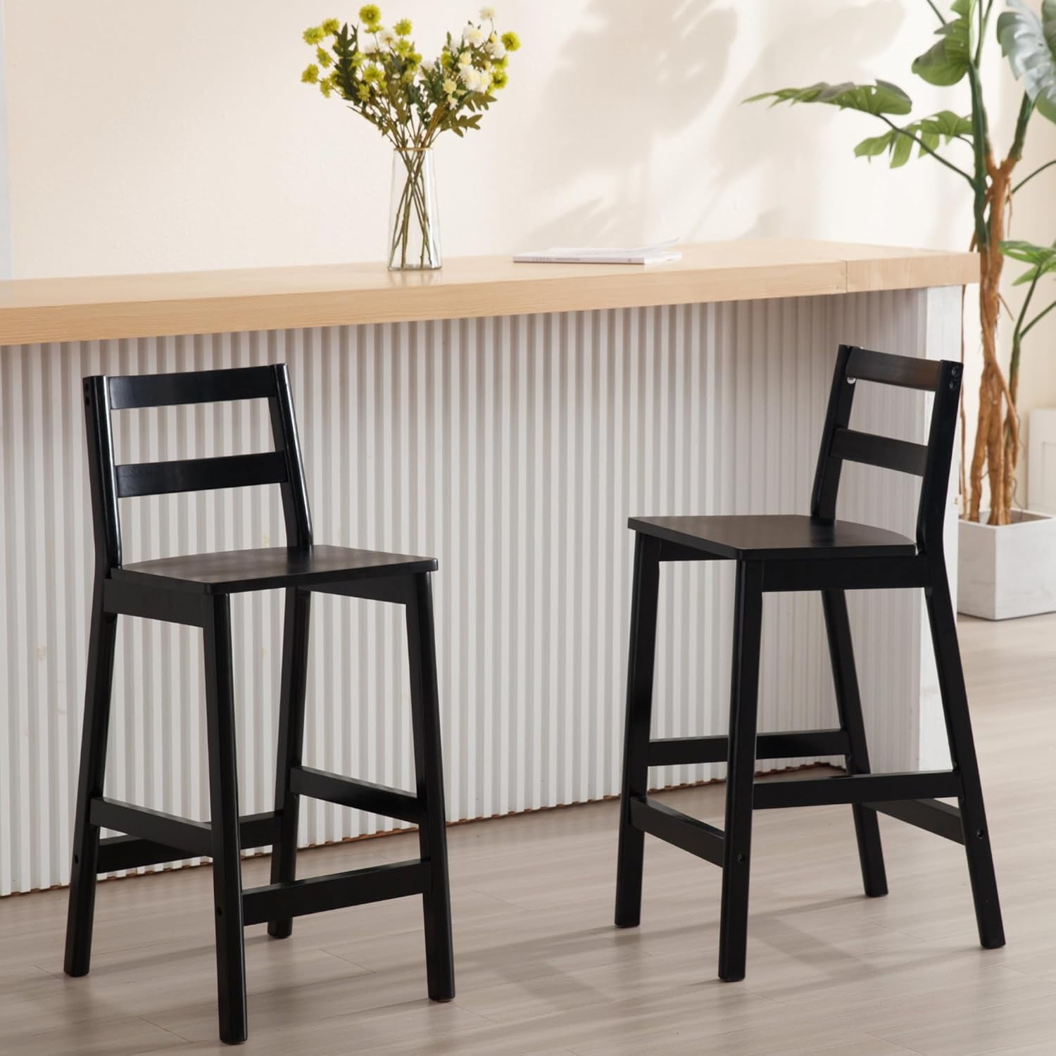 Black Counter Stools Set of 2 Farmhouse Counter Height Bar Stools with ...