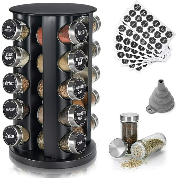 Black Countertop Revolving Spice Rack, Empty 20-Jars Rotating Spice ...