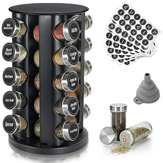 Black Countertop Revolving Spice Rack, Empty 20-Jars Rotating Spice ...