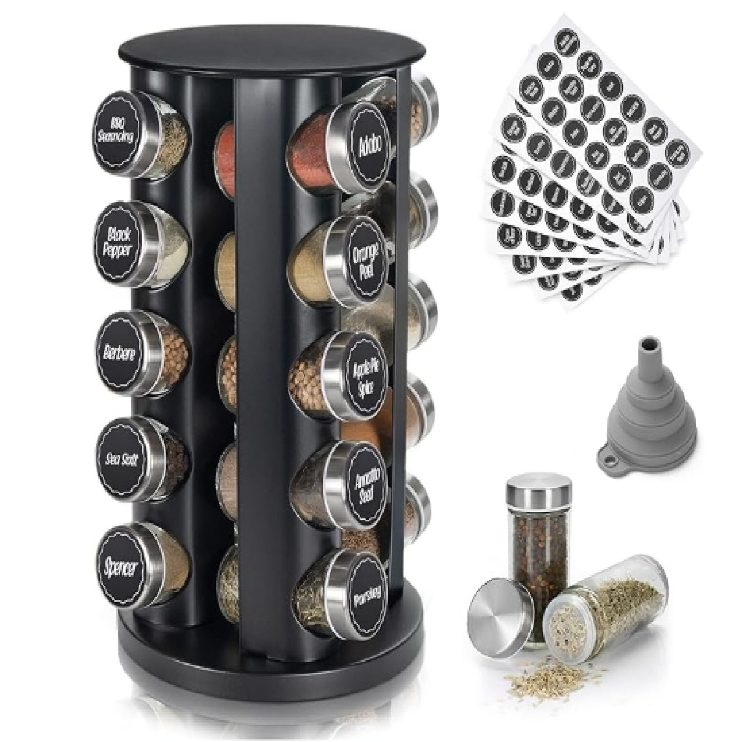 Black Countertop Revolving Spice Rack, Empty 20-Jars Rotating Spice ...