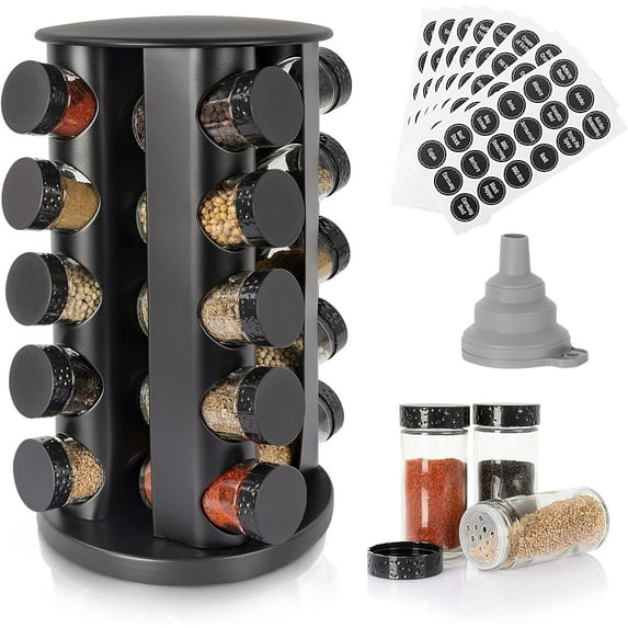 Black Countertop Rotating Round Empty 20-Jars Revolving Organizer 135 ...