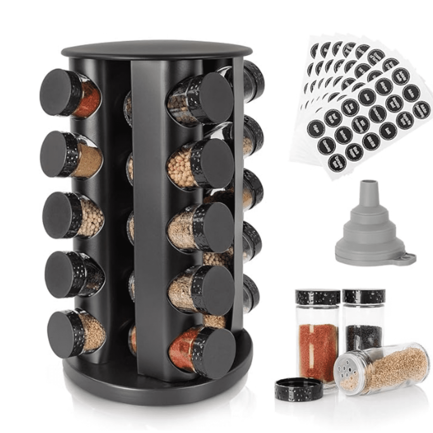 Black Countertop Rotating Spice Rack, Empty 20-Jars Revolving Spice ...