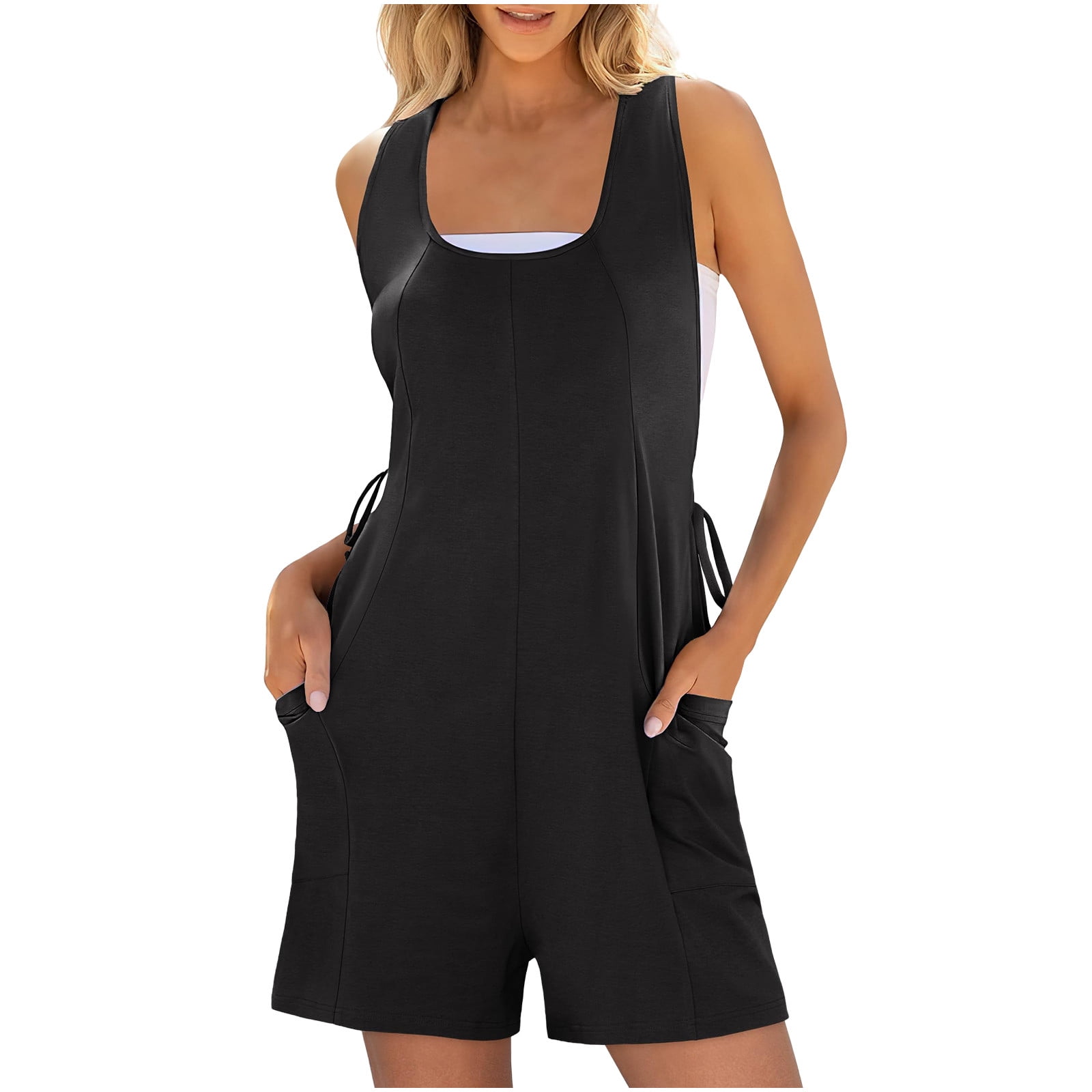 Black Coveralls Shortalls for Women Fall Summer Loose Fit Track Athletic Brunch Jogger Cami Tank ...