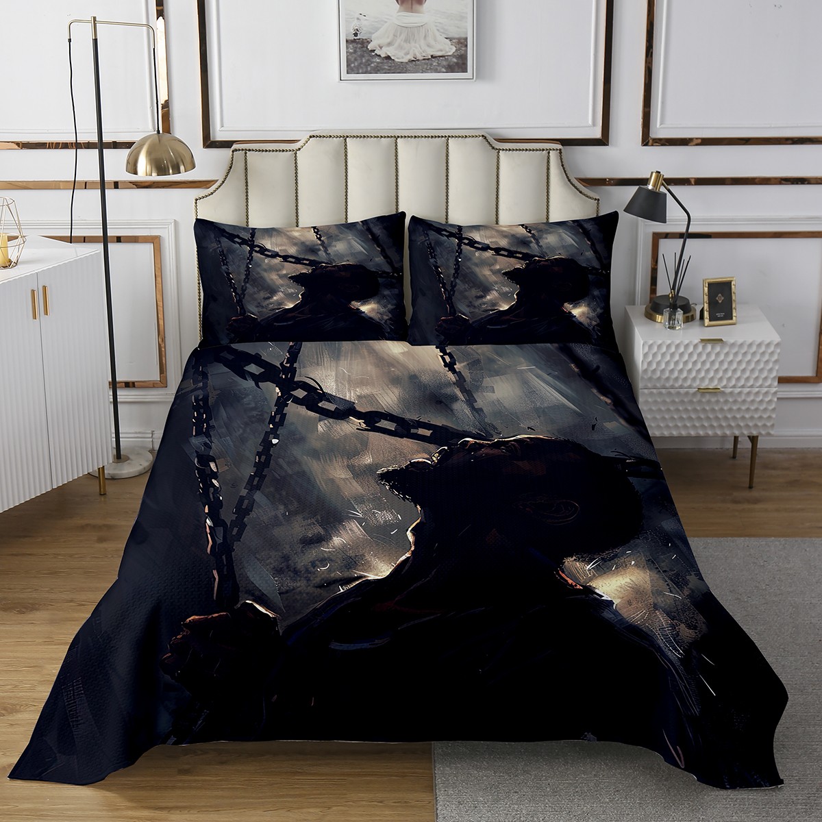 Black Coverlet Set Prison Jail Bars Bedding King Size, Iron Chain Print ...