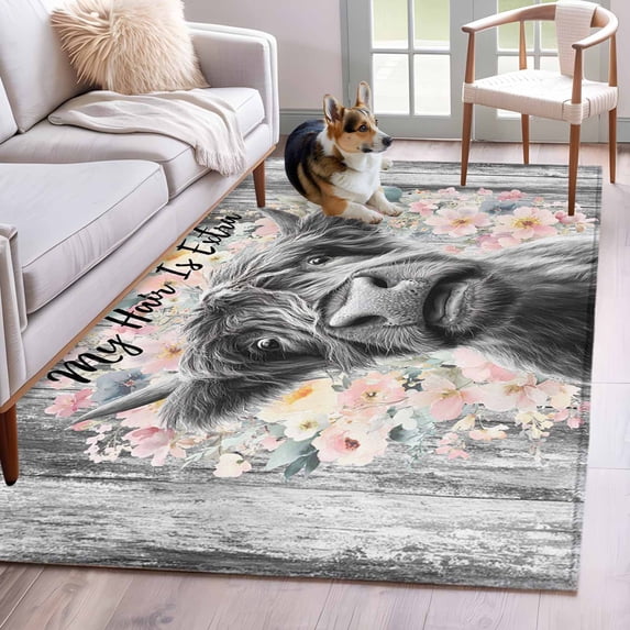 Black Cow Floral Area Rugs 2.7'x5', Washable Small Throw Rugs for ...