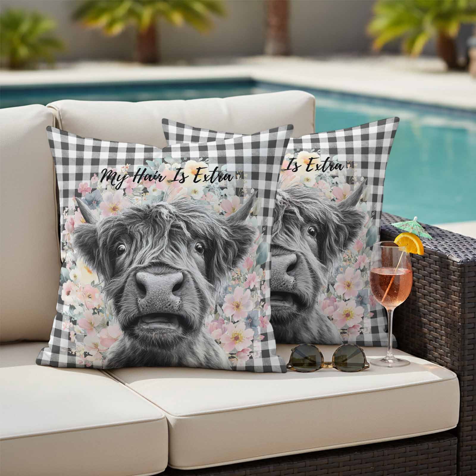 Black Cow Floral Outdoor Pillow Covers 26x26 Inch Throw Pillow Covers ...