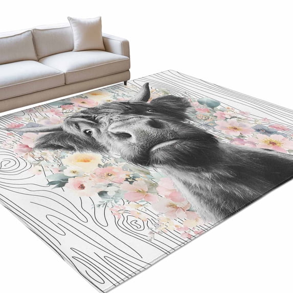 Black Cow Floral Washable Rug 6x9 Area Rug for Living Room Bedroom Non ...