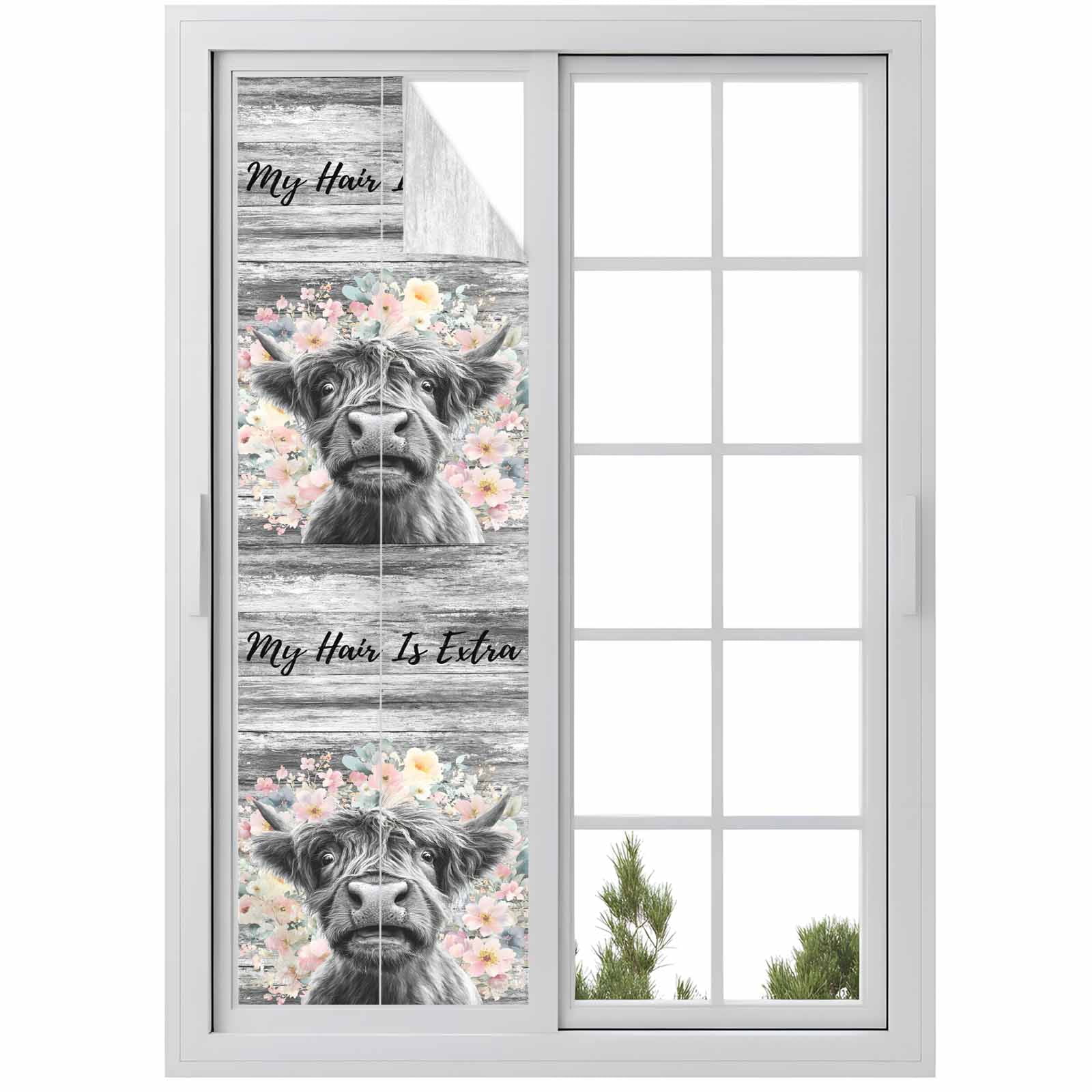 Black Cow Floral Window Privacy Film, Grey Ombre Farmhouse Animals ...