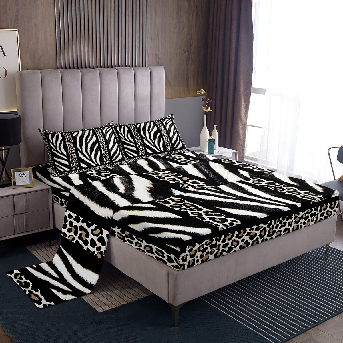 Black Cow Print Bed Sheets Full Leopard Print Sheets Western Farmhouse ...