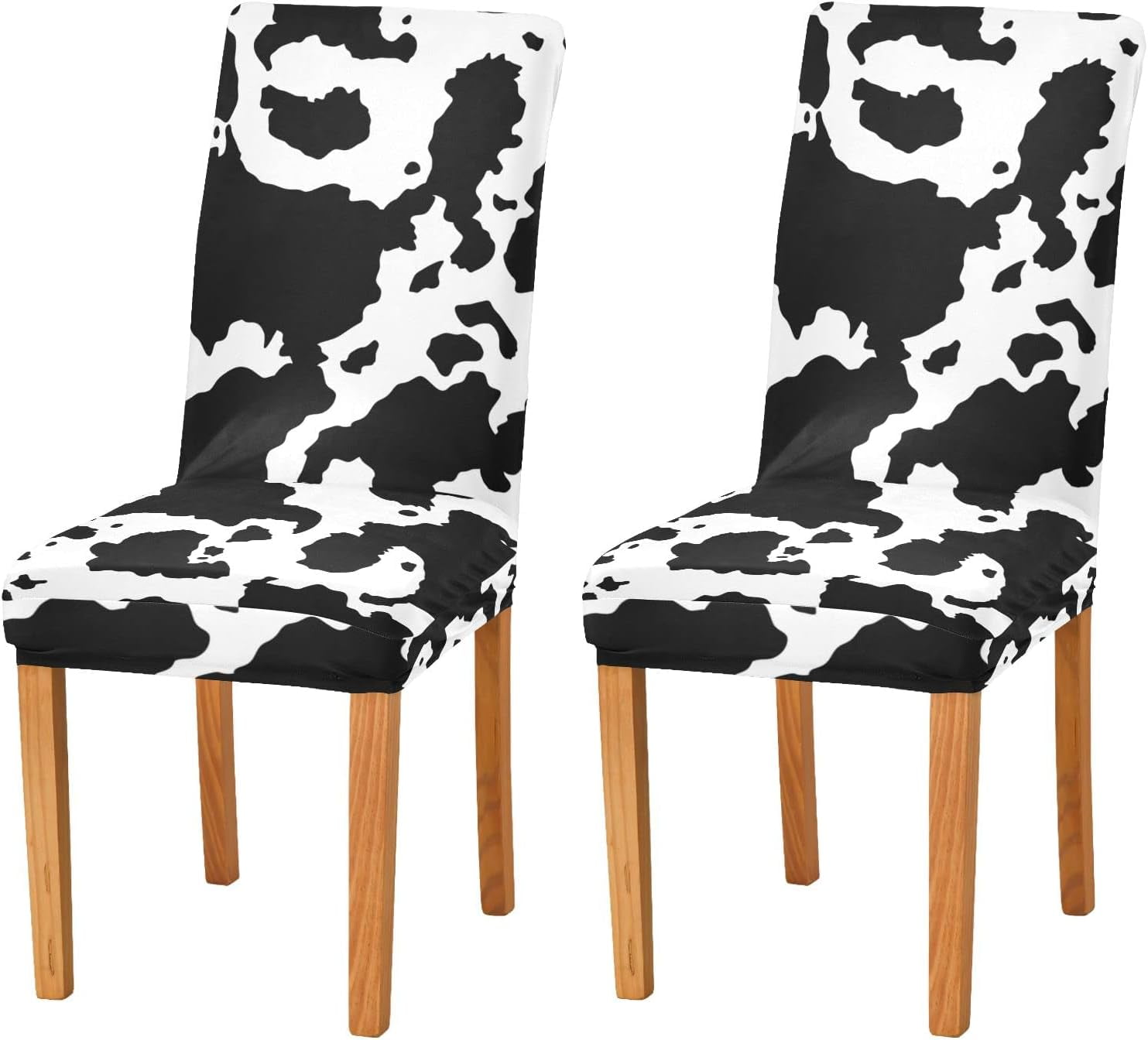 Black Cow Print Dining Room Chair Covers Set of 4,Stretchable Removable ...