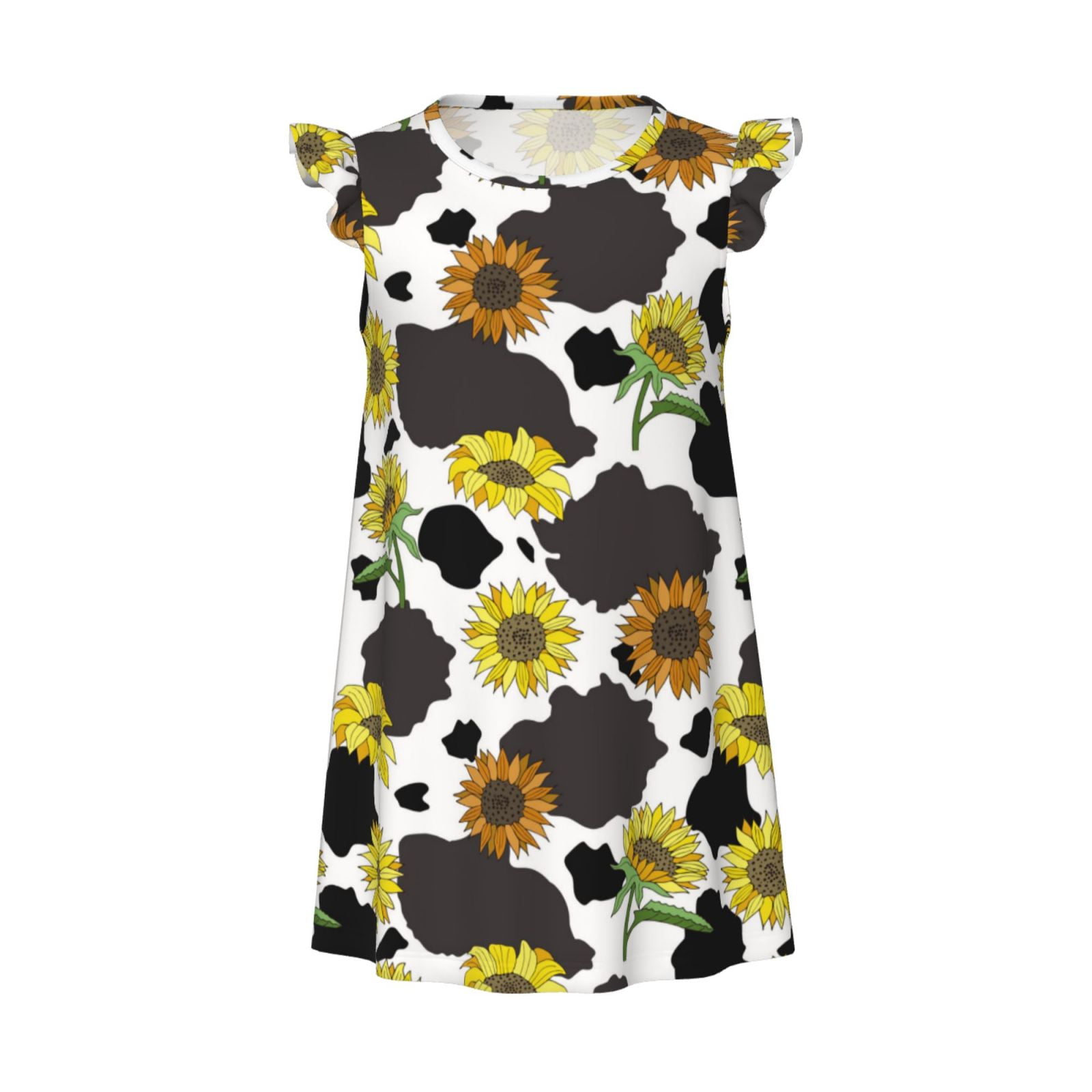 Black Cow Print Sunflowers Girls Nightgowns, Pajamas for Girls, Soft ...