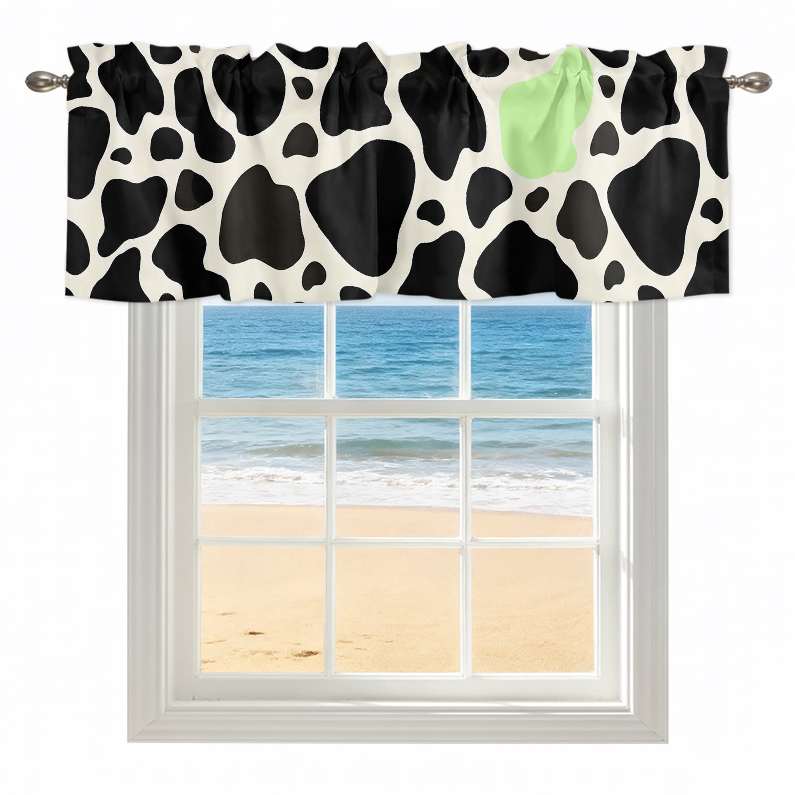 Black Cow Print Valances for Windows, Rod Pocket Kitchen Valance ...