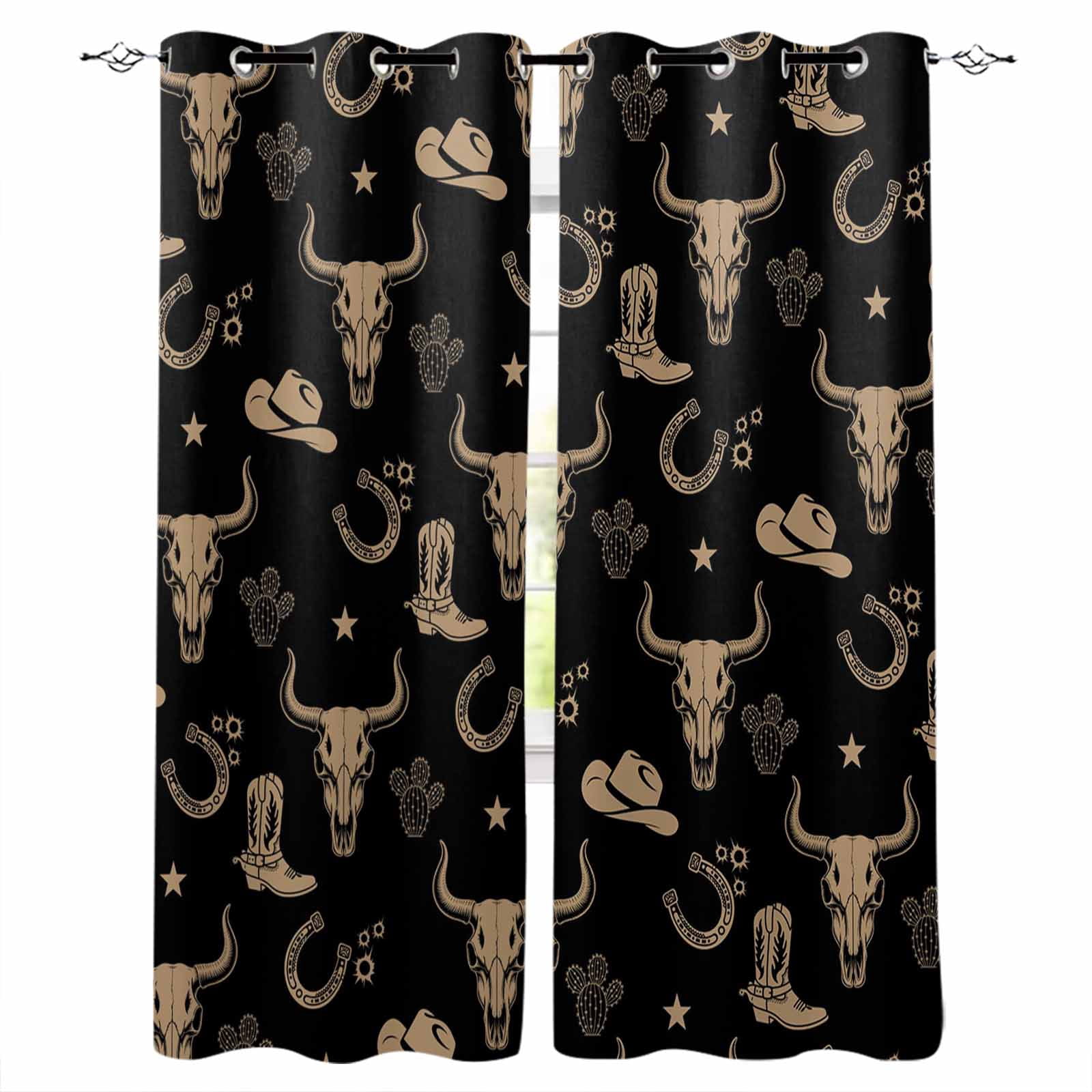 Black Cow Skull Blackout Curtains 54 Inches Long, Southwestern Vintage ...