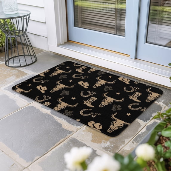 Black Cow Skull Door Mat Indoor Outdoor, Southwestern Vintage Cowboy ...