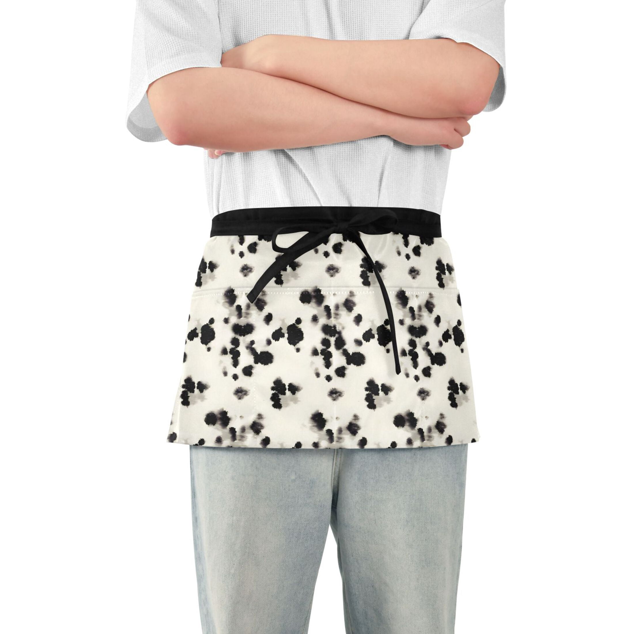 Black Cow Spots Server Apron with 3 Pockets Waterproof Waitress Waist ...