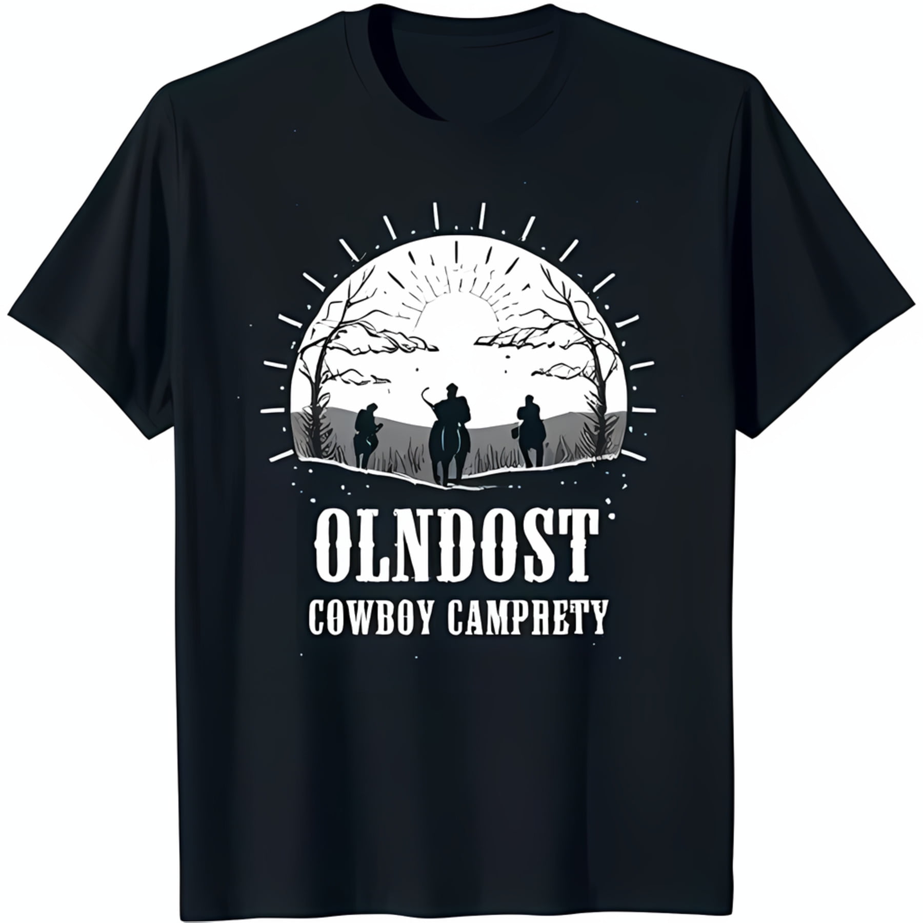 Black Cowboy T-Shirt with Scene Sunset and Bold 'OLNDOST COWBOY ...