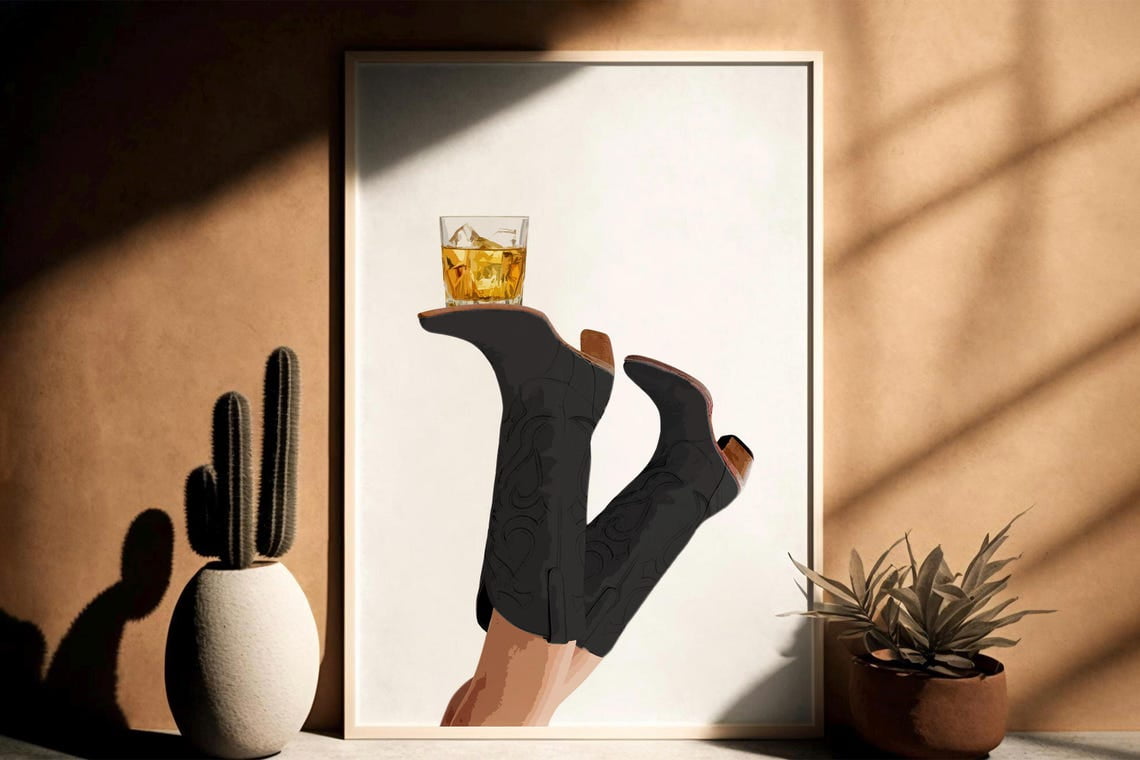 Black Cowgirl Boots Whisky, Coquette Poster, Whisky Print, Rodeo Poster ...