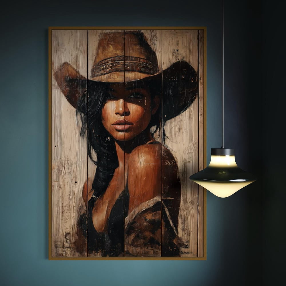 Black Cowgirl Portrait Art Print Rustic Western Wall Decor Bold Afro ...