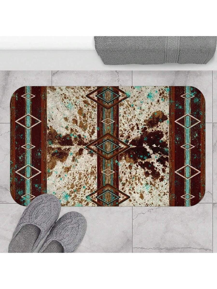 Black Cowhide Print Southwestern Bath Mat, Boho Western Decor Bathroom ...
