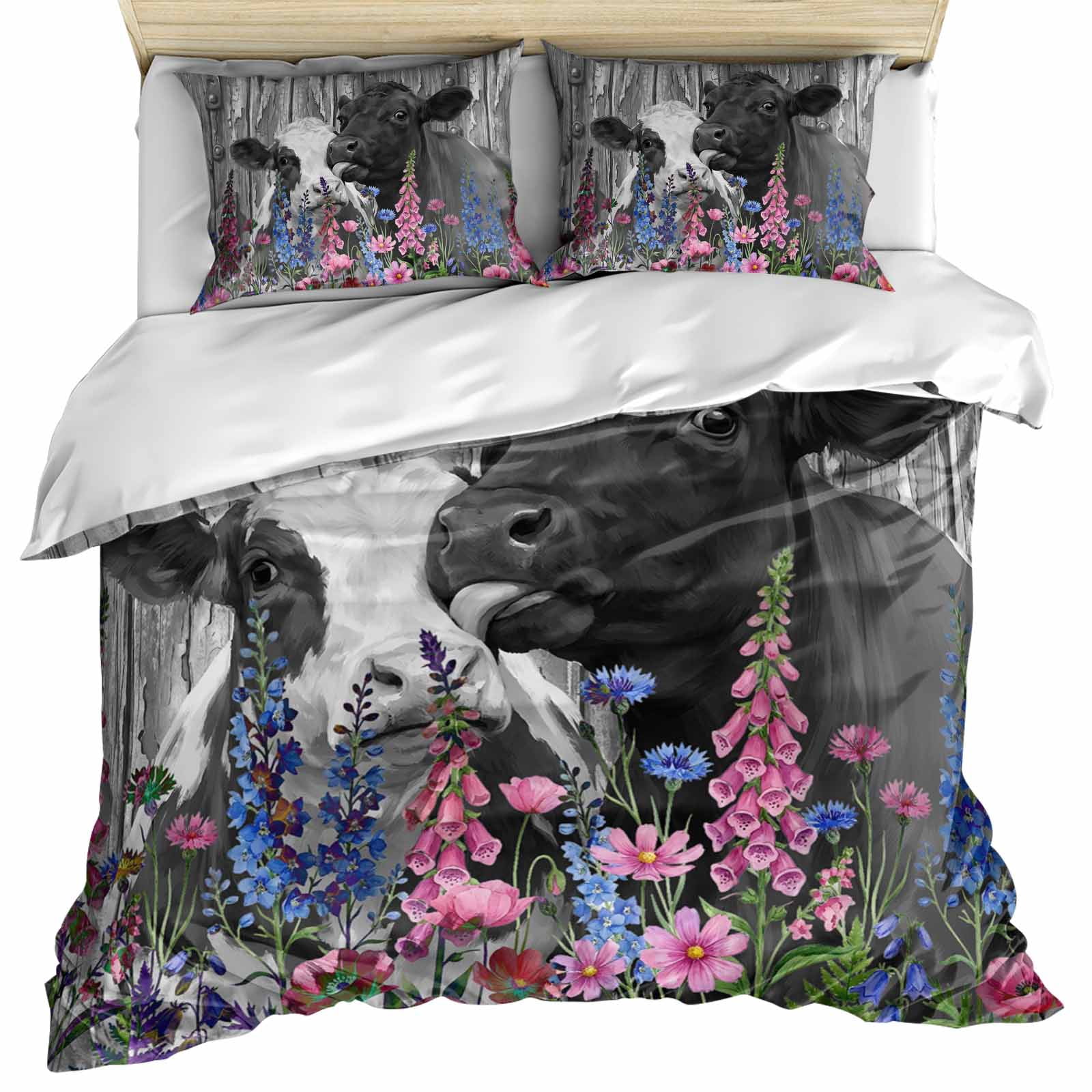 Black Cows Bedding 3 Piece Duvet Cover Set Twin Size, Country Pink ...